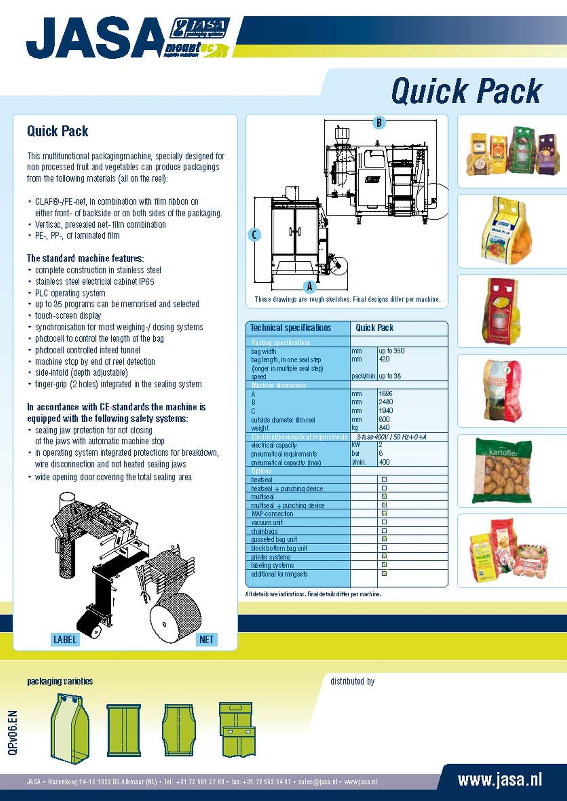 Used Claf PE Net VERTICAL FORM FILL & SEAL PACKER For Fruit Vegetables Sale NZ Jasa Quickpack