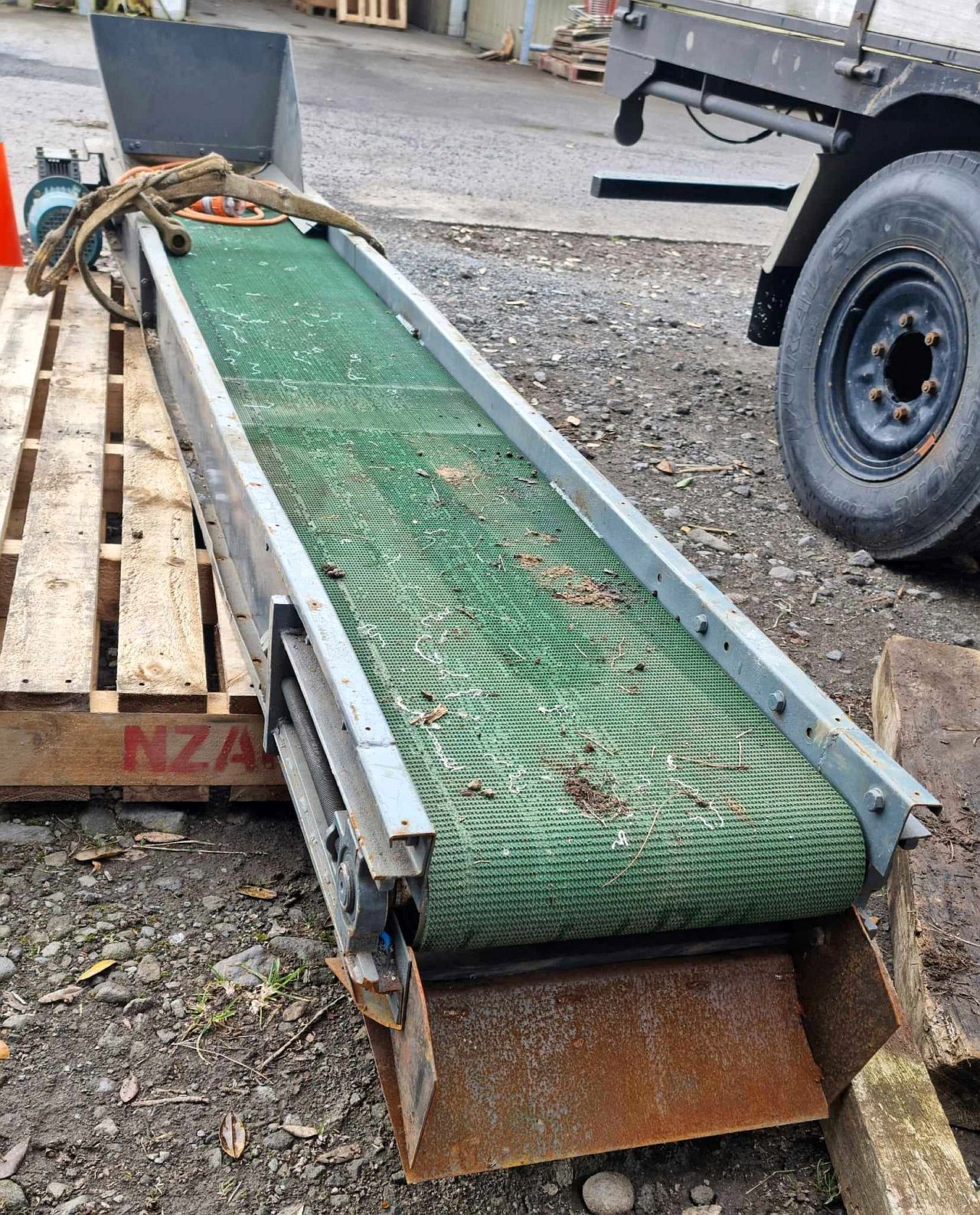 Secondhand Grip Belt Conveyor For Sale NZ Steel Frame Hopper Fed